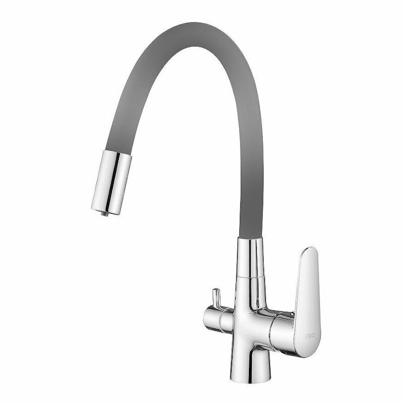 Смеситель для кухни с гибким изливом и подключением фильтра Esko Coral CL03GChr, хром/серый