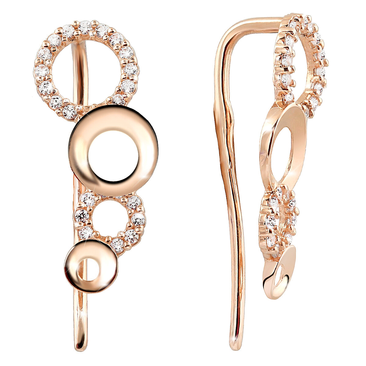 Серьги каффы, красное золото, 585 проба, фианит