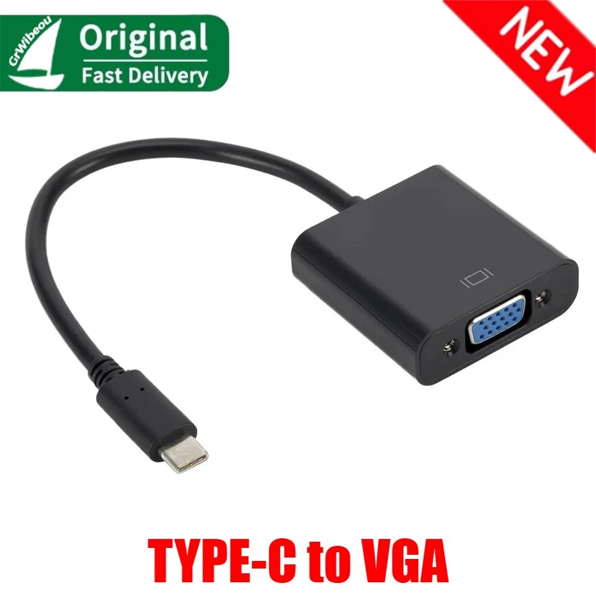 GRWIBEOU USB 3.1 Type-C — VGA кабель адаптер черный