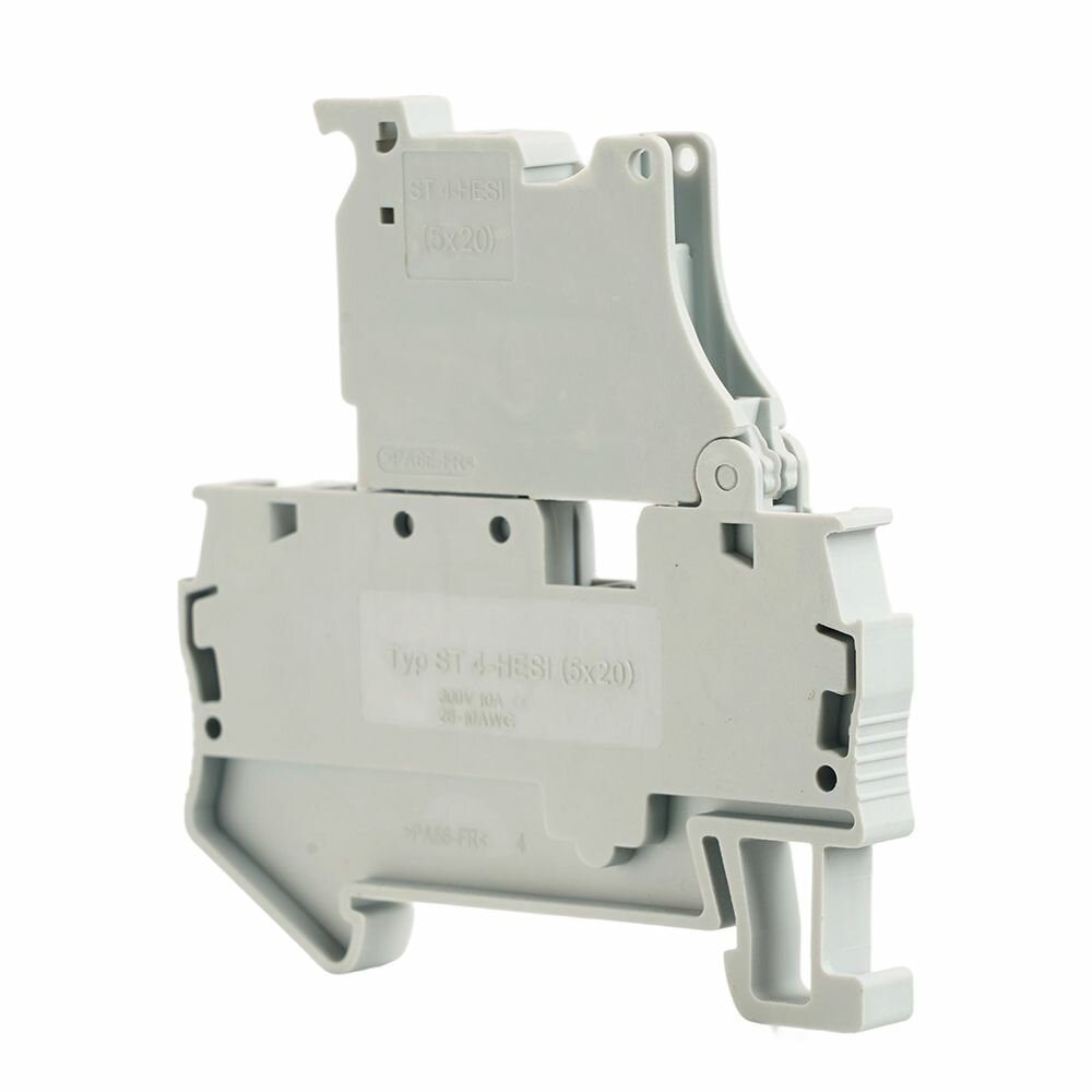 Набор из 10 штук Зажим пружинный STEKKER 2-проводной проходной 4,0 мм (JXB ST 4) с размыкателем и предохранителем, LD552-1-00, серый