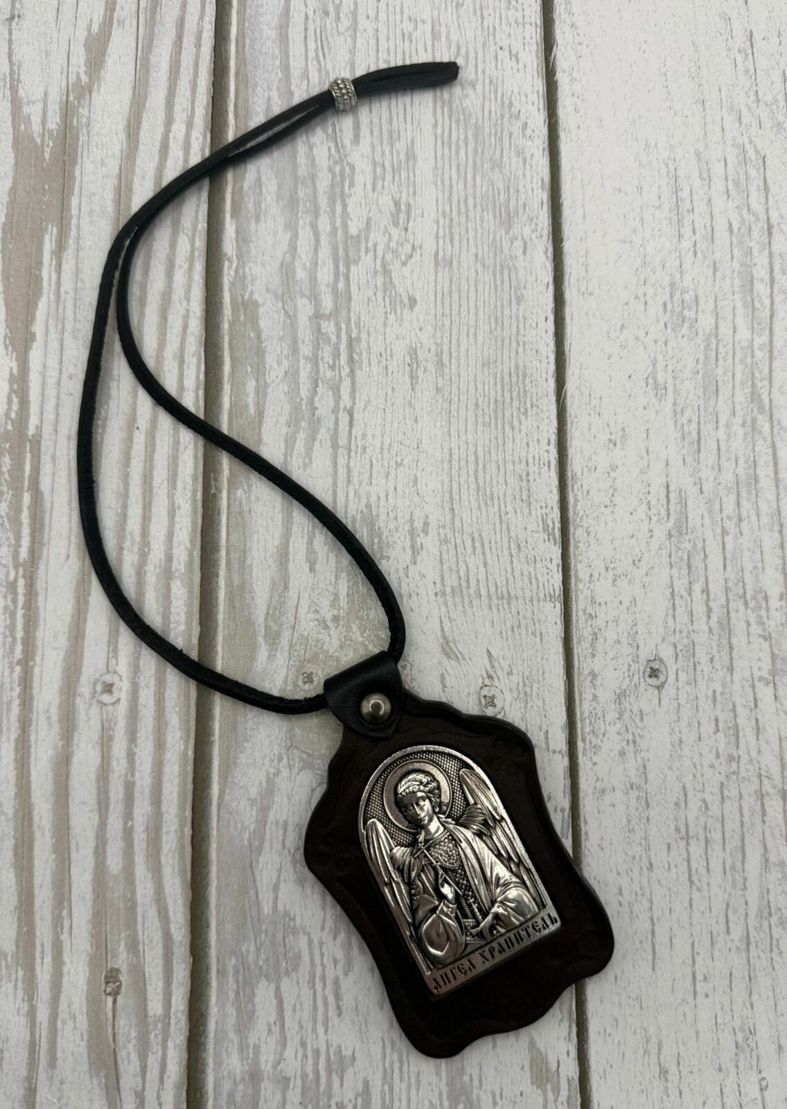 Подвеска Ангел Хранитель (кожа-медь с серебряным напылением), Ручная работа, Освященная