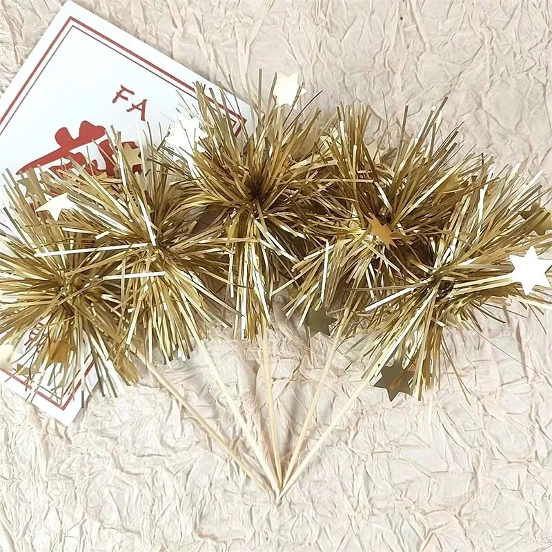 5 шт, акриловые фигурки для торта, золотые и серебряные фейерверки B