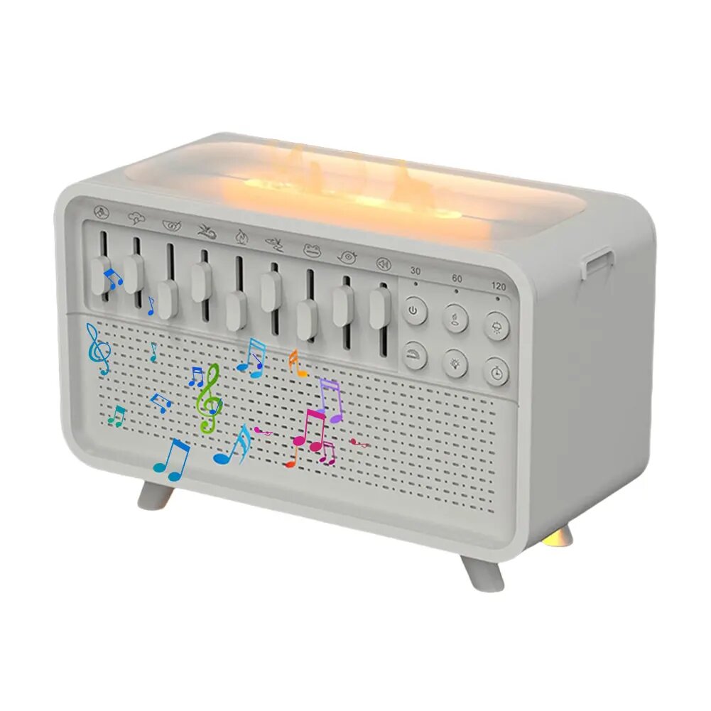 Звуковая машина с белым шумом, диффузор воздуха с пламенем, увлажнитель с 8 звуками природы, динамик BT, ночник для младенцев, детей и взрослых