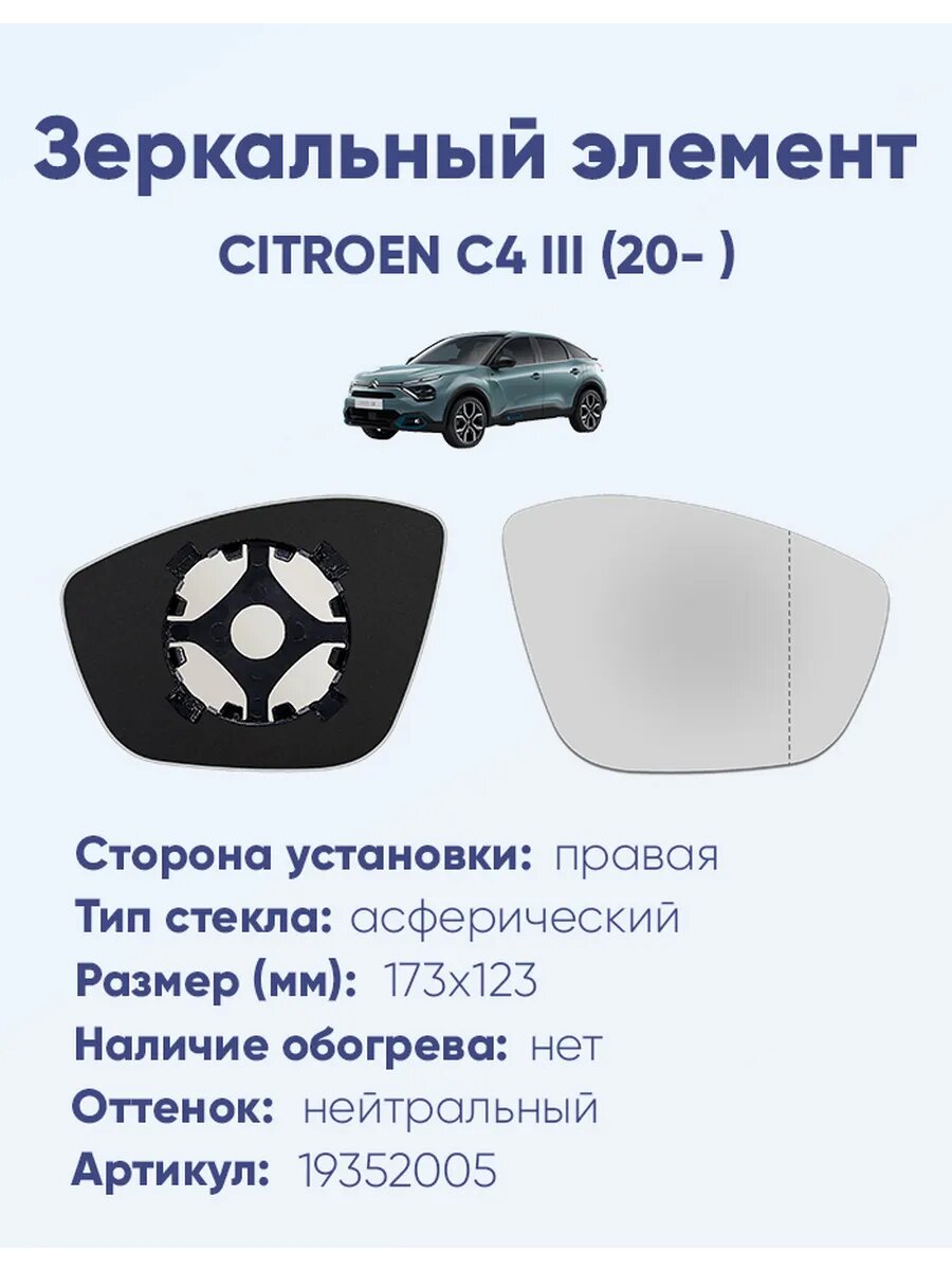 Зеркальный элемент правый CITROEN C4 III (20- )A19352005
