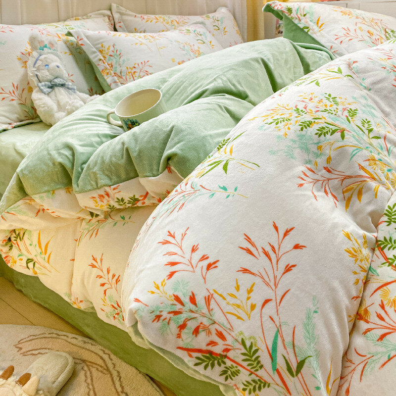 Комплект постельного белья из зимнего молочного флиса (4 предмета), простыня из утолщенного кораллового флиса, пододеяльник, комплект постельного белья из 3 предметов из двухстороннего флиса с бортиками,150*200cm