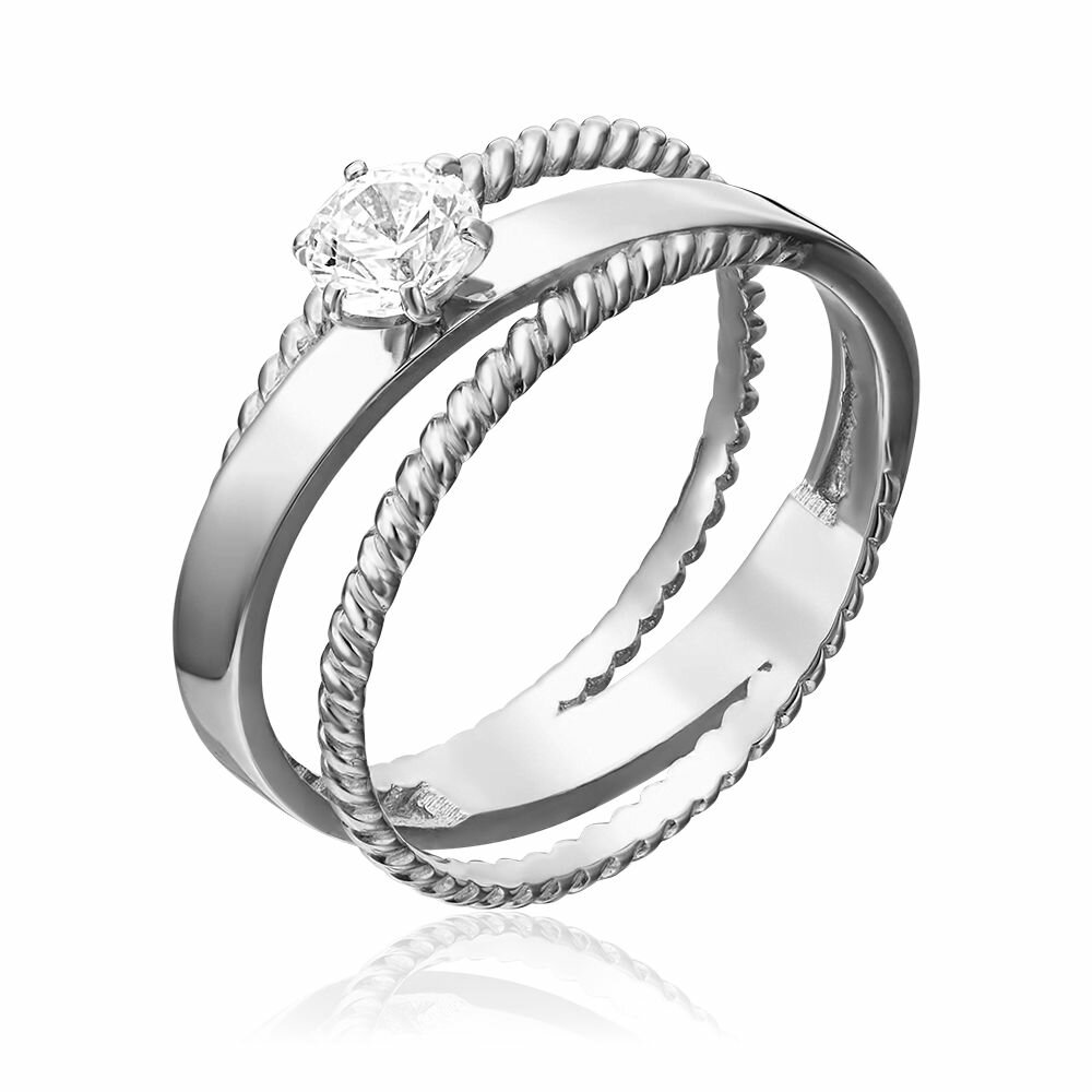 Кольцо, белое золото, 585 проба, родирование, фианит