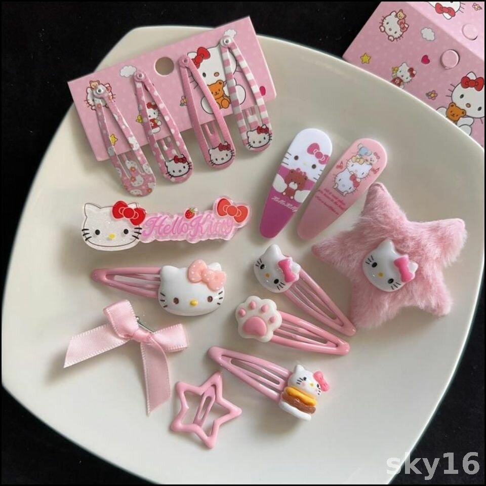 Набор из 14 штук, заколки для волос Hello Kitty, милые заколки для девочек.