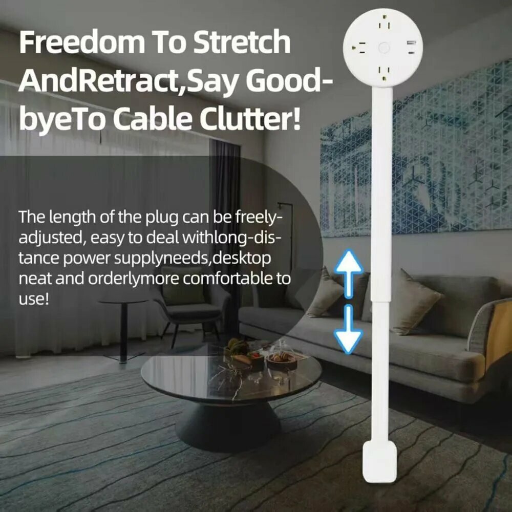 Расширитель электрической розетки с вращающимся удлинителем 2AC/2USB