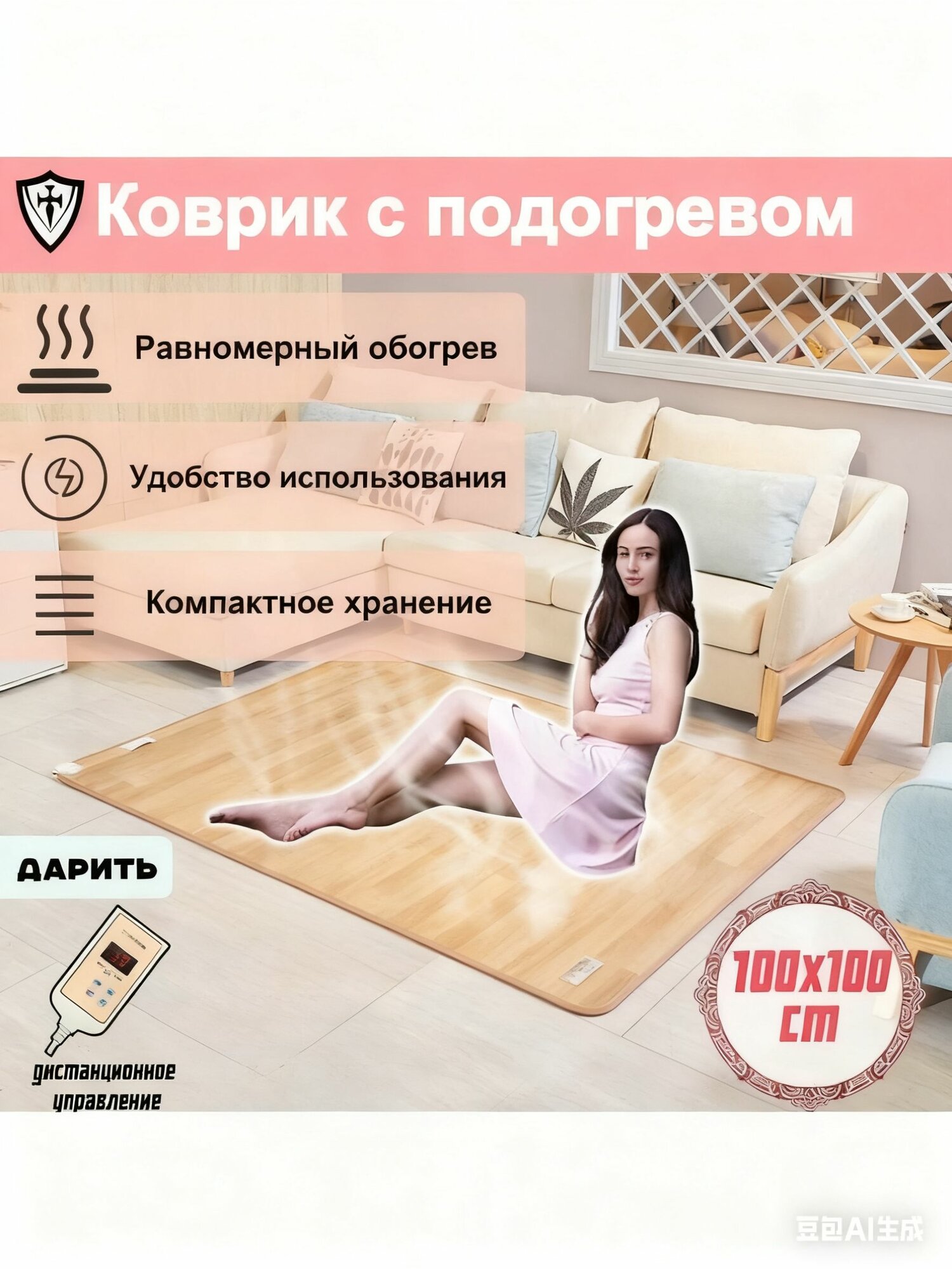 Коврик для пола с подогревом 100*100 ,500 Вт