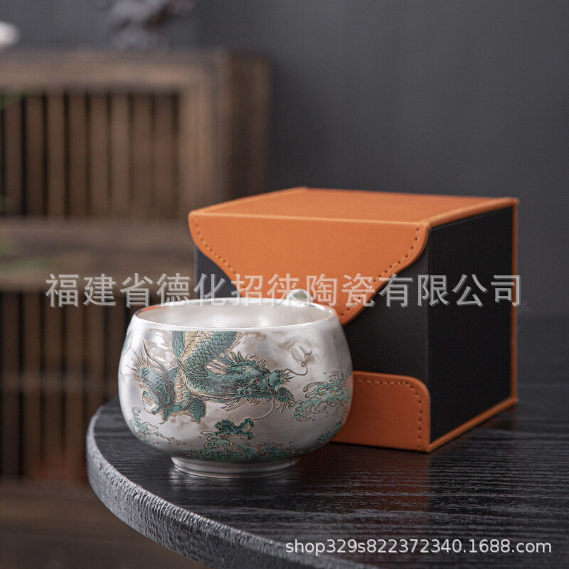 Чашка для чая из чистого серебра, креативная национальная тенденция, чашка для чая в китайском стиле, подарок, одиночная чашка, керамическая чаша для чая, культурный креативный продукт, чашка для дегустации, подарочная коробка