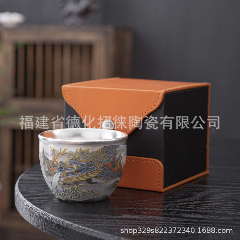 Чашка для чая из чистого серебра, креативная национальная тенденция, чашка для чая в китайском стиле, подарок, одиночная чашка, керамическая чаша для чая, культурный креативный продукт, чашка для дегустации, подарочная коробка