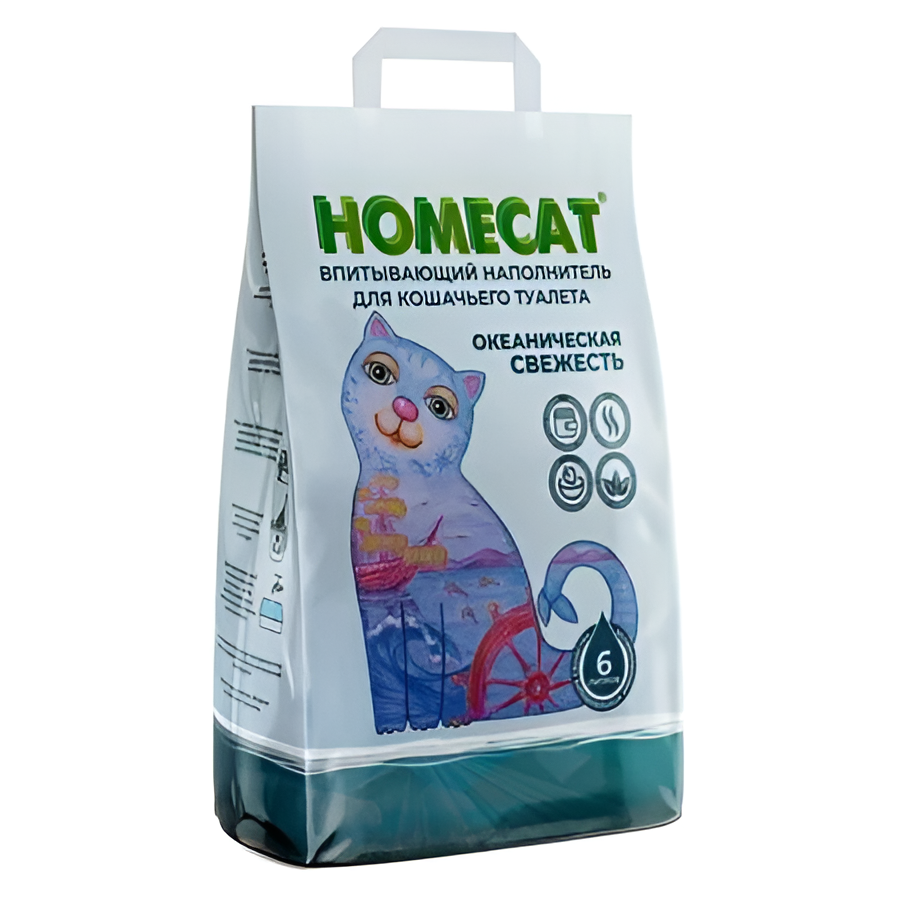 HOMECAT Океаническая свежесть 4 шт по 3 кг впитывающий наполнитель для кошачьих туалетов