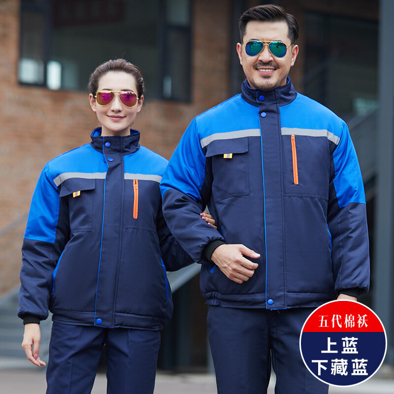 Рабочая одежда, хлопковая куртка средней длины, зимняя защитная одежда, утолщенная, износостойкая, морозоустойчивая куртка, фабричная строительная площадка, капюшонная хлопковая куртка с отстегивающимся капюшоном