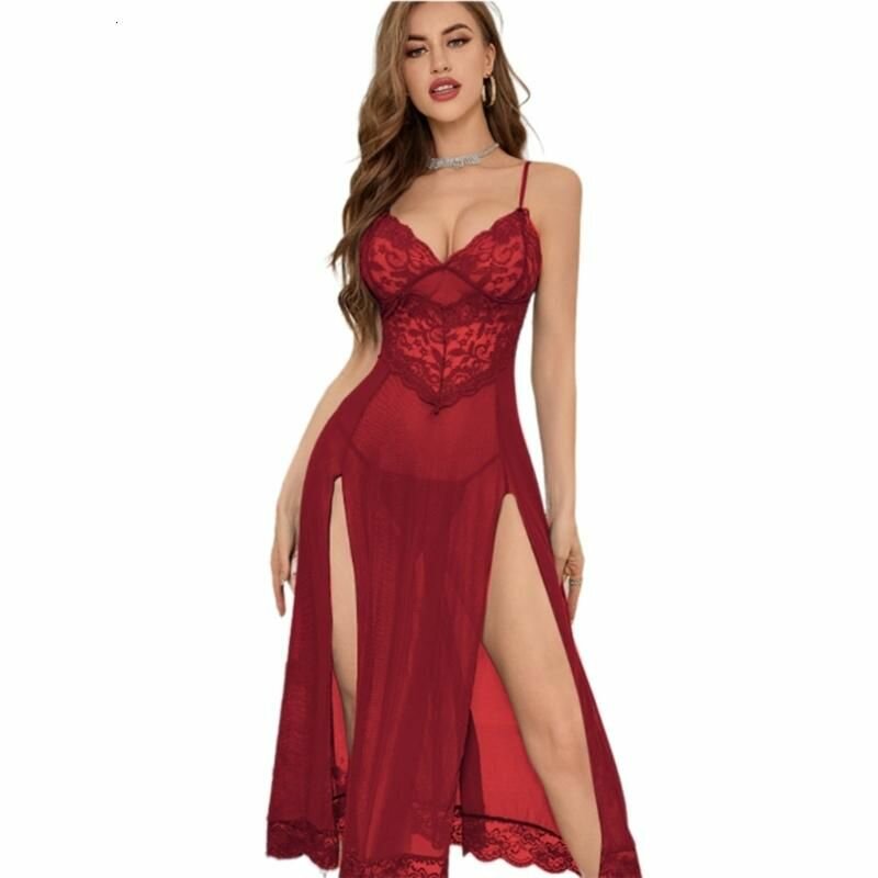 Кружевной бэйби-долл с сетчатым верхом, Кларет - XL