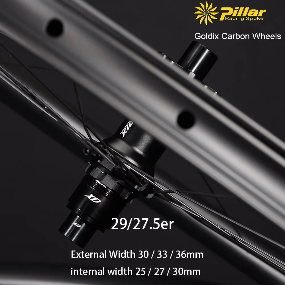 Карбоновые колеса MTB Goldix 27.5er, 6 Bolt Lock, FQRx100mm RQRx135mm, HG 9-10-11S, 33x30 Asymmetric