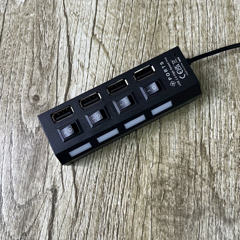 USB 2.0 Hub 4 порта с LED-индикацией и выключателем питания для ПК и ноутбука, черный