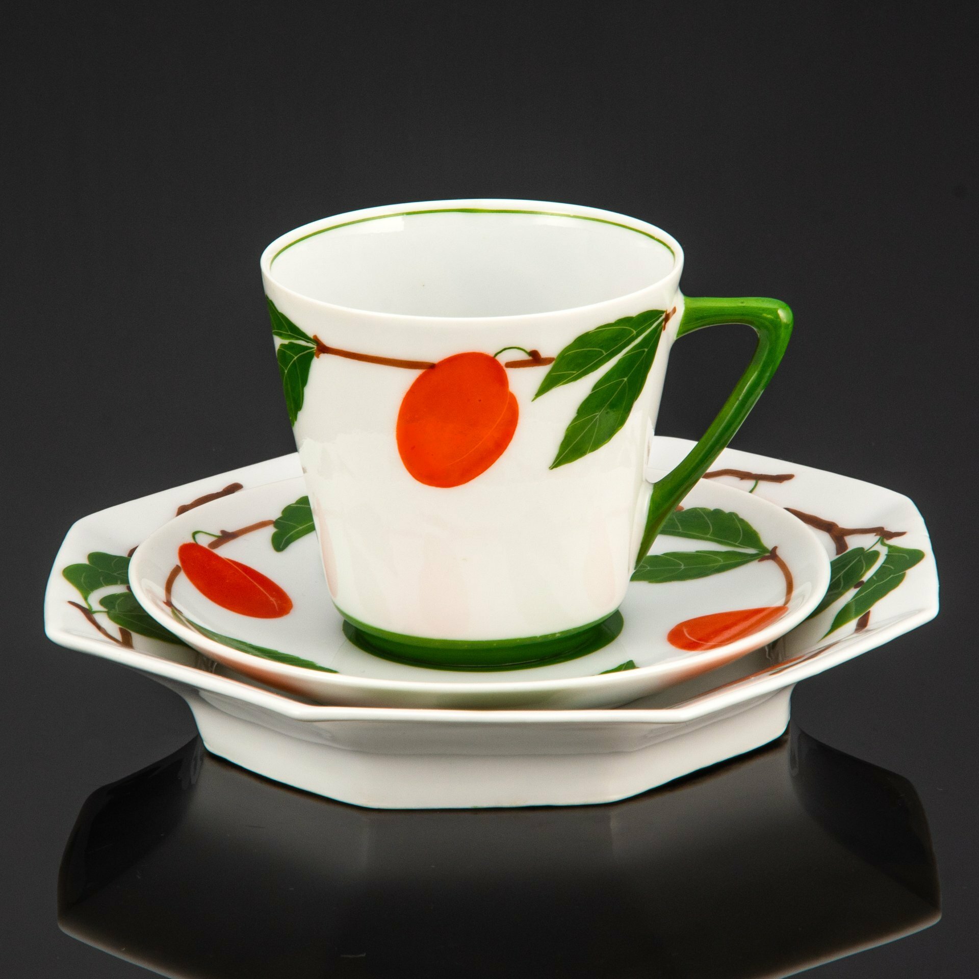 Чайной трио "Абрикос", фарфор, роспись, Германия, 1900-1930 гг.