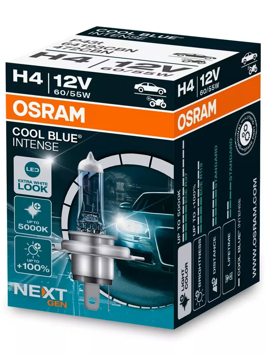 Лампа галогеновая h4 Cool Blue Intense H4 12V 60/55W P43t