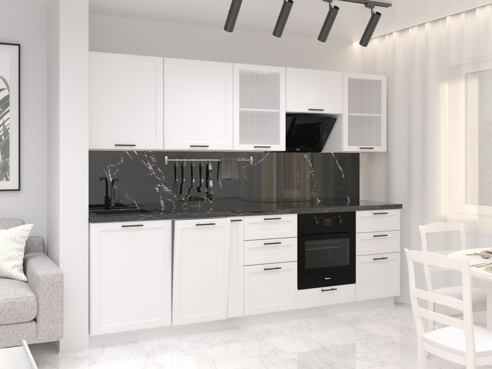 Кухонный гарнитур Барселона, Белый матовый, 2800 мм