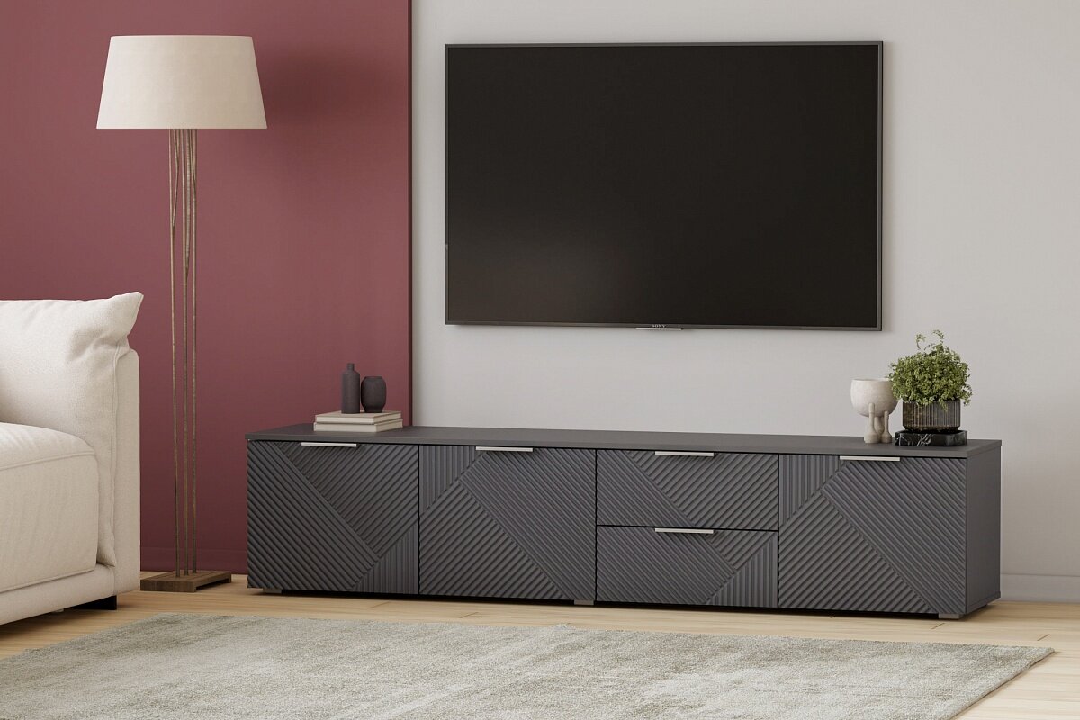 Тумба под МебельЛэнд24 ТВ Салерно NEW 1 Графит 197x42x43 серый