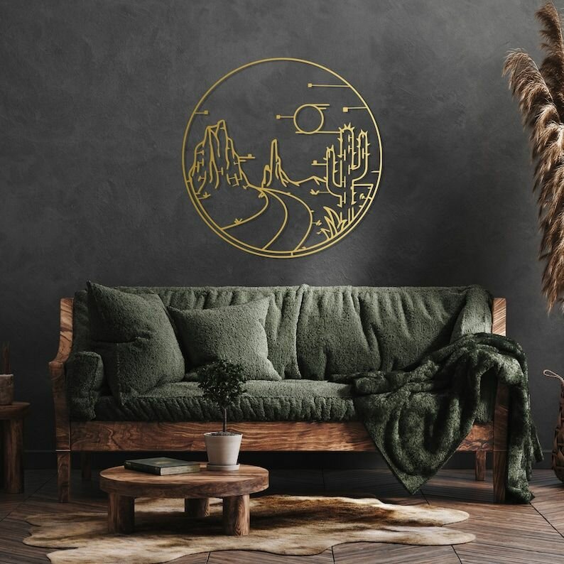 Декоративное металлическое панно, Дорога пустыни (матовое золото)