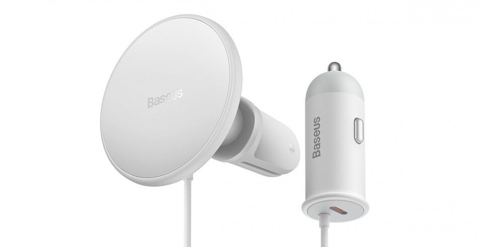 Автомобильный держатель с беспроводной зарядкой Baseus CW01 Magnetic Wireless Charging 40W, Qi 15W + Type-C 25W, Белый
