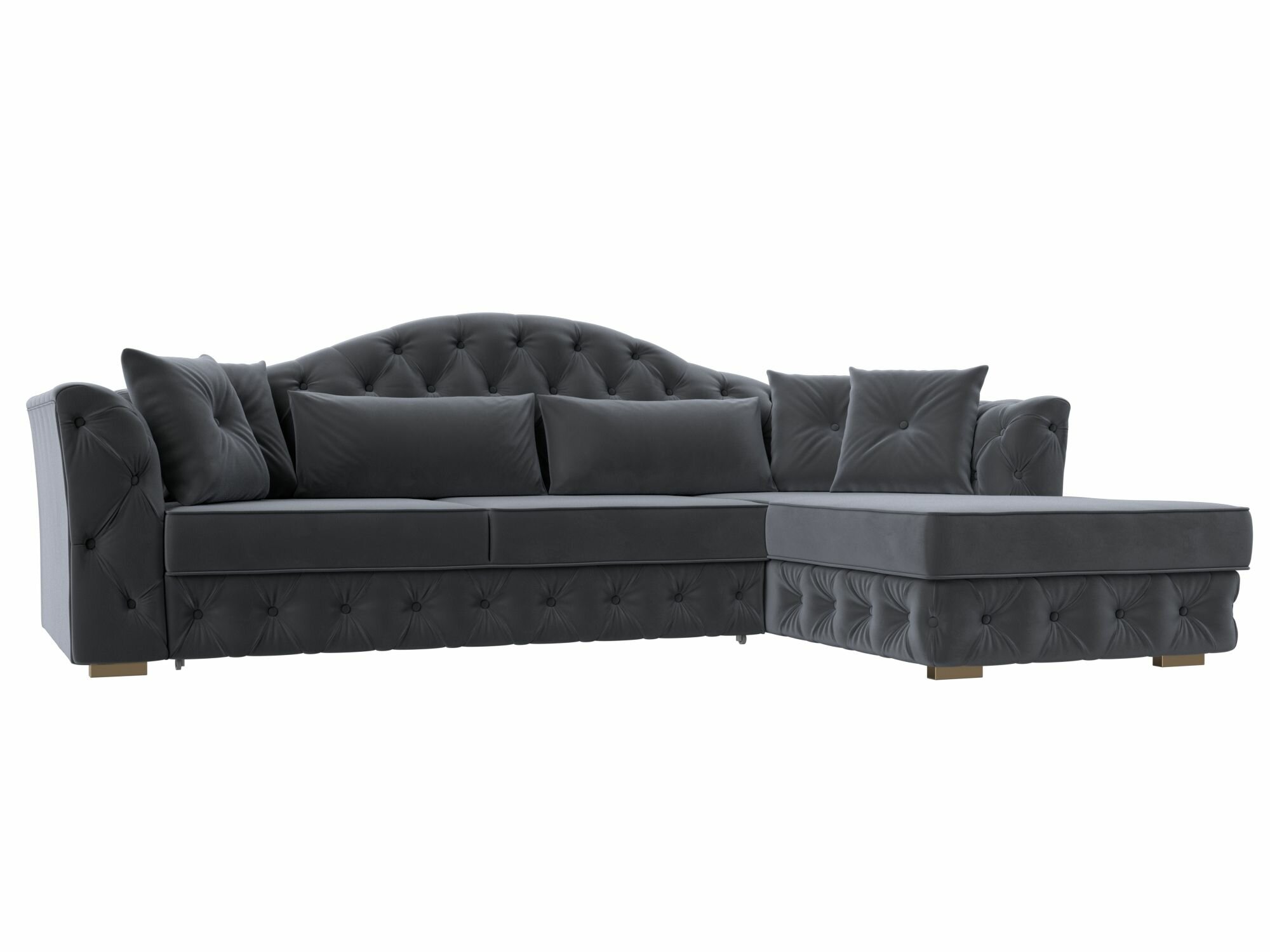 Диван угловой Артис правый угол, велюр, механизм дельфин, серый, 250x181x97см. Хит Диванов