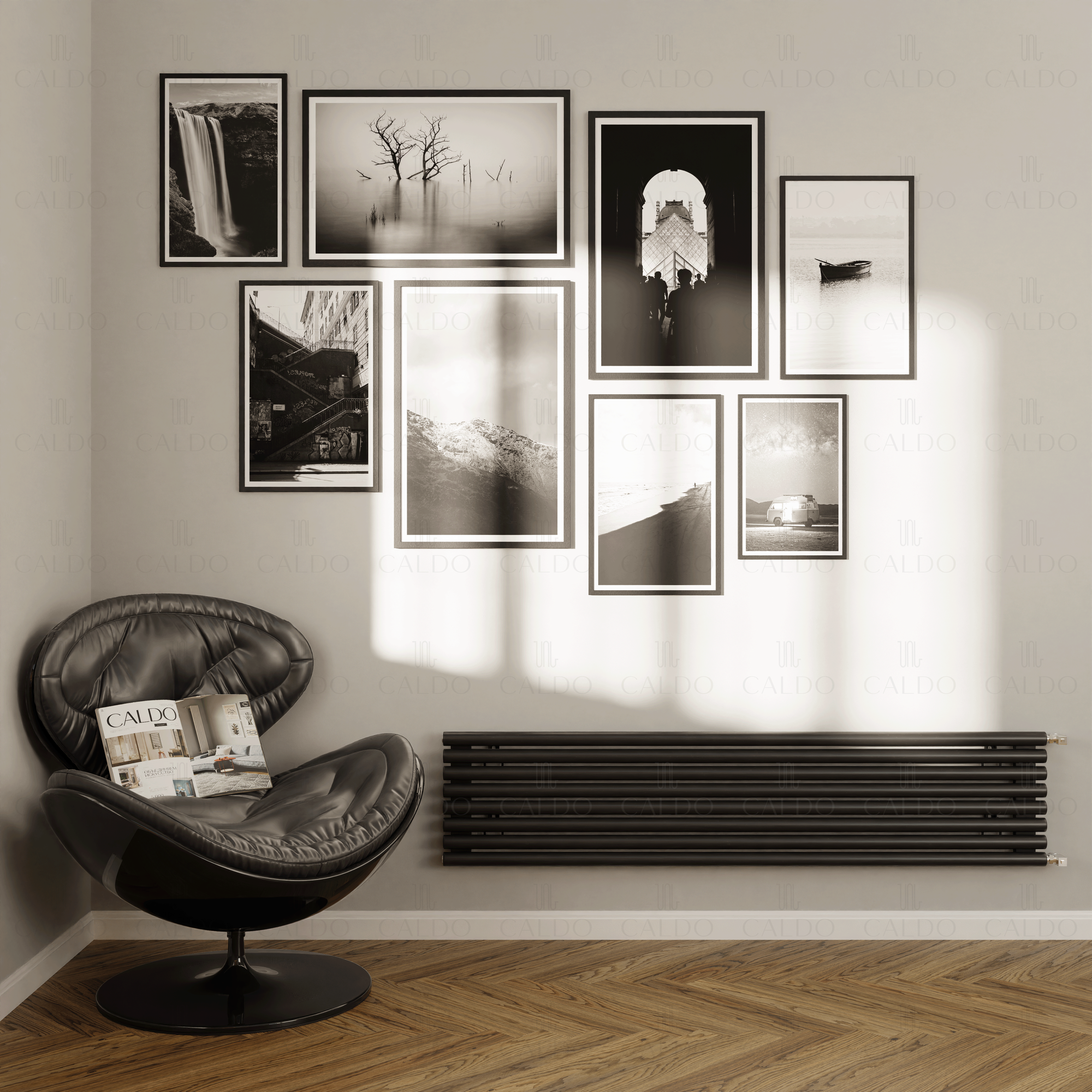 Горизонтальный трубчатый радиатор отопления Ronda 1750 8 секций, черный, боковое