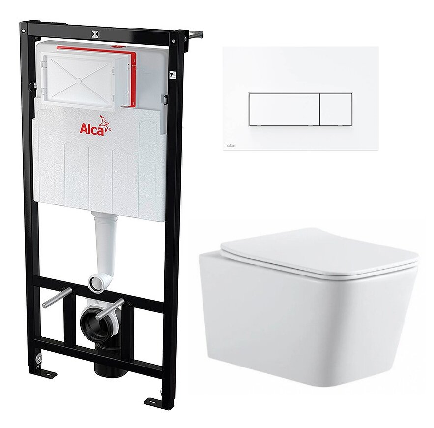 Комплект 3 в 1 инсталляция AlcaPlast + Подвесной унитаз SinteSi BALTI + кнопка белая