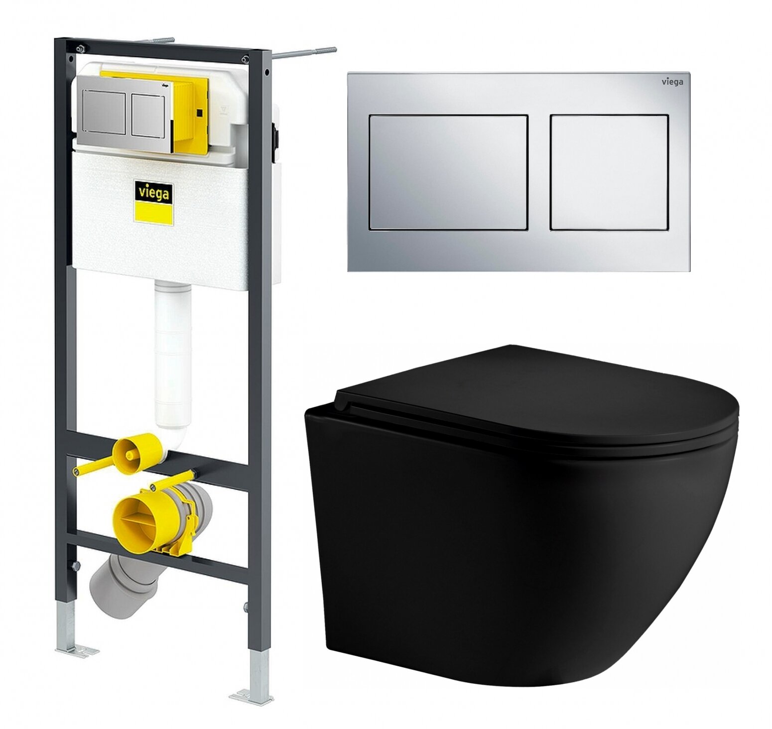 Комплект 3 в 1 инсталляция Viega Prevista Dry 8524.14 792596 + Унитаз подвесной Weltwasser WW Merzbach 043 MT-BL + кнопка хром