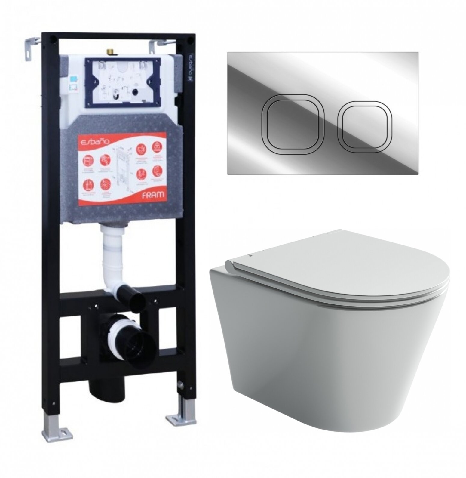 Комплект 3 в 1 инсталляция ESBANO FRAM + Унитаз подвесной Ceramica Nova Forma CN3011 + кнопка хром глянцевая