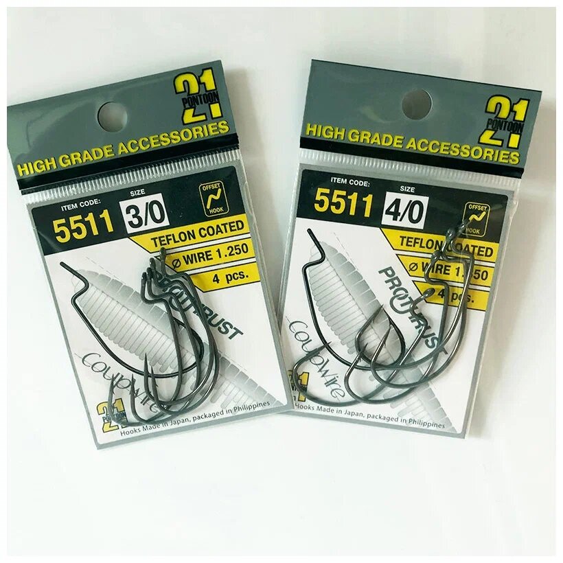 Набор (2 пачки) офсетных крючков Pontoon21 5511 в двух размерах 4/0 (4 шт) + 3/0 (4 шт)