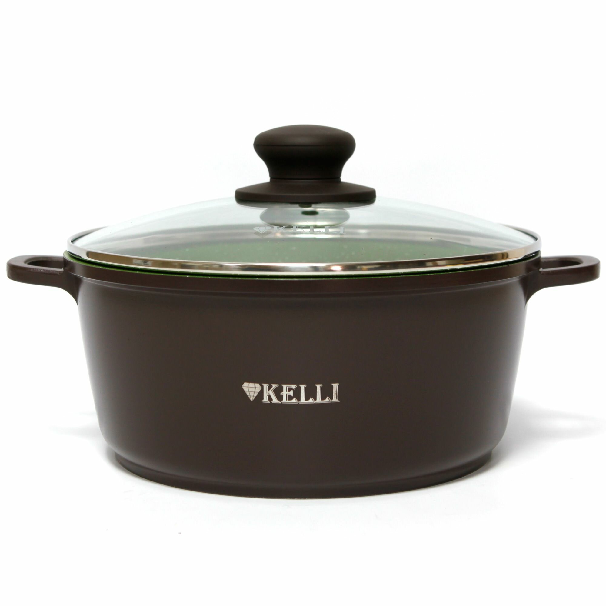 Кастрюля 1,5 л алюминиевая с крышкой, для индукционных плит KELLI Green Marble, 1,5 литра с антипригарным покрытием для газовой плиты