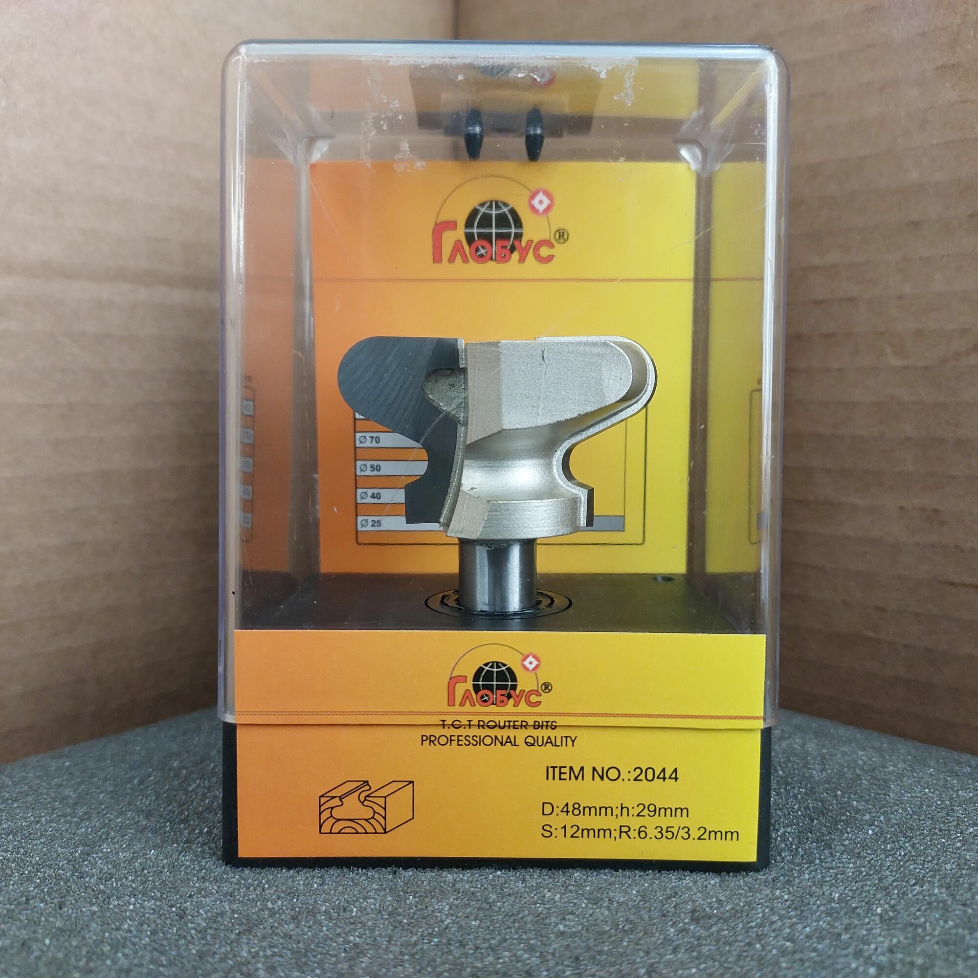 Фреза интегрируеиая ручка R:6 ,35 мм Глобус 2044 D:48mm I:29mm d:12mm Радиус R:6,35mm Инт. Ручка Арт:2044D48d12