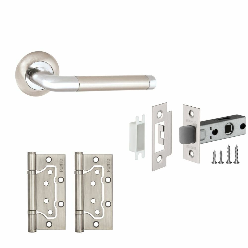 Комплект фурнитуры для межкомнатных дверей - ручки Punto Rex TL SN/CP-3 матовый никель/хром + защелка + накладные петли