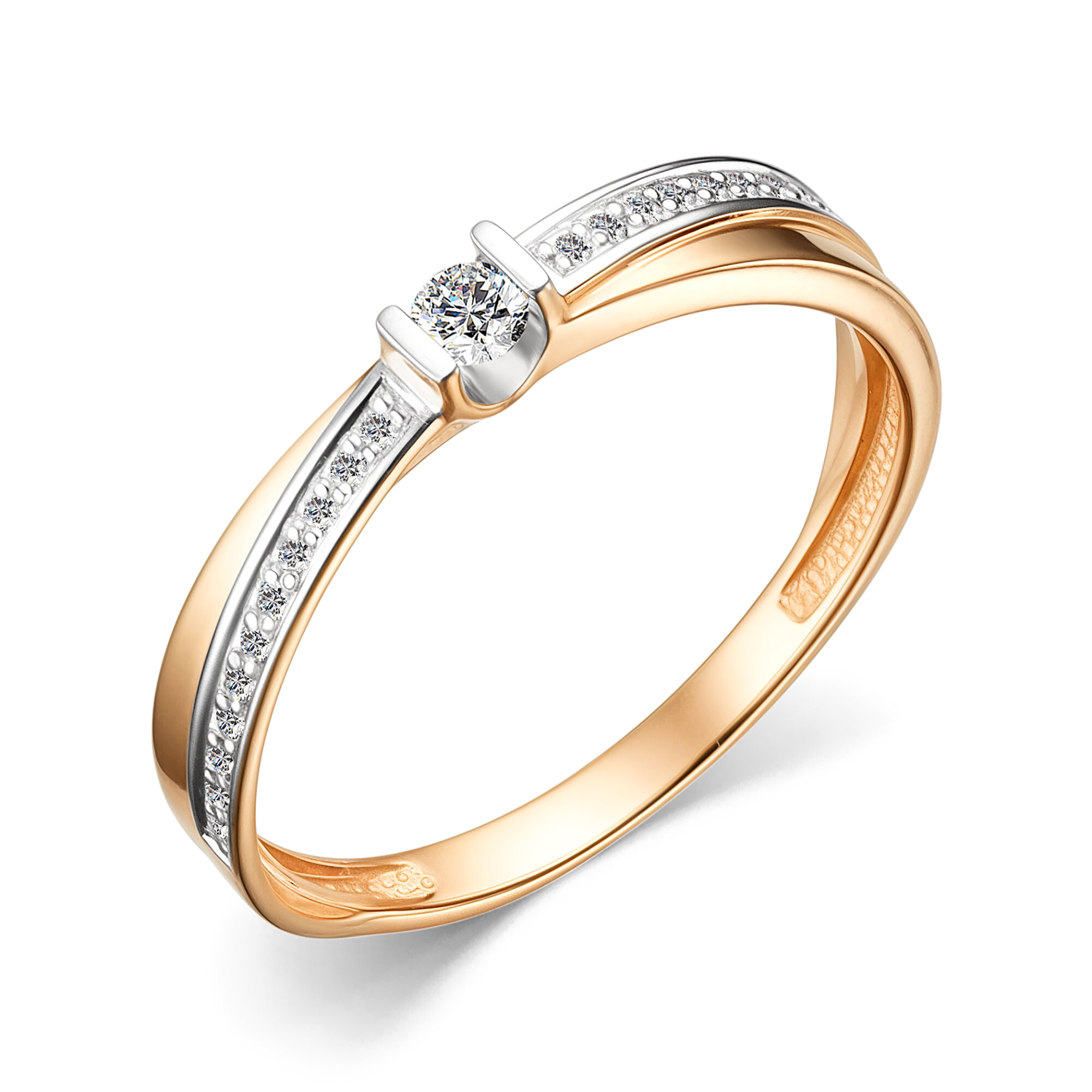 Кольцо дорожка, красное золото, 585 проба, бриллиант