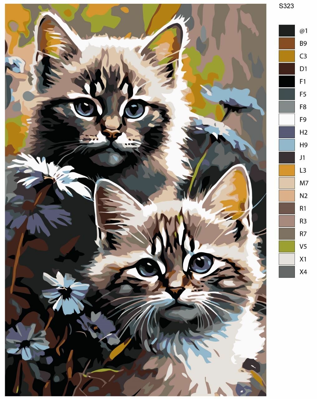 Картина по номерам S323 "Котята в васильках" 70x110 см