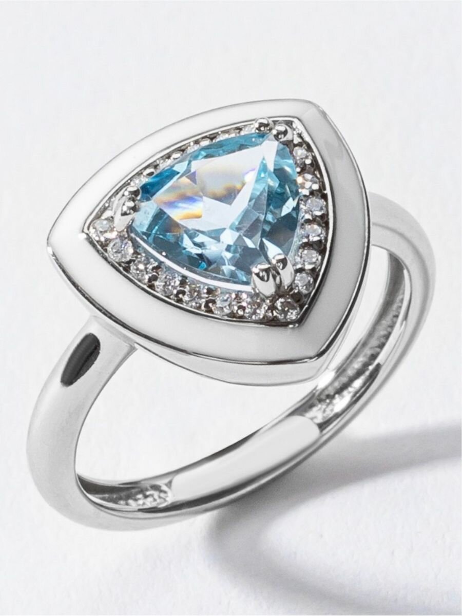 Перстень, серебро, 925 проба, родирование, фианит, эмаль, топаз