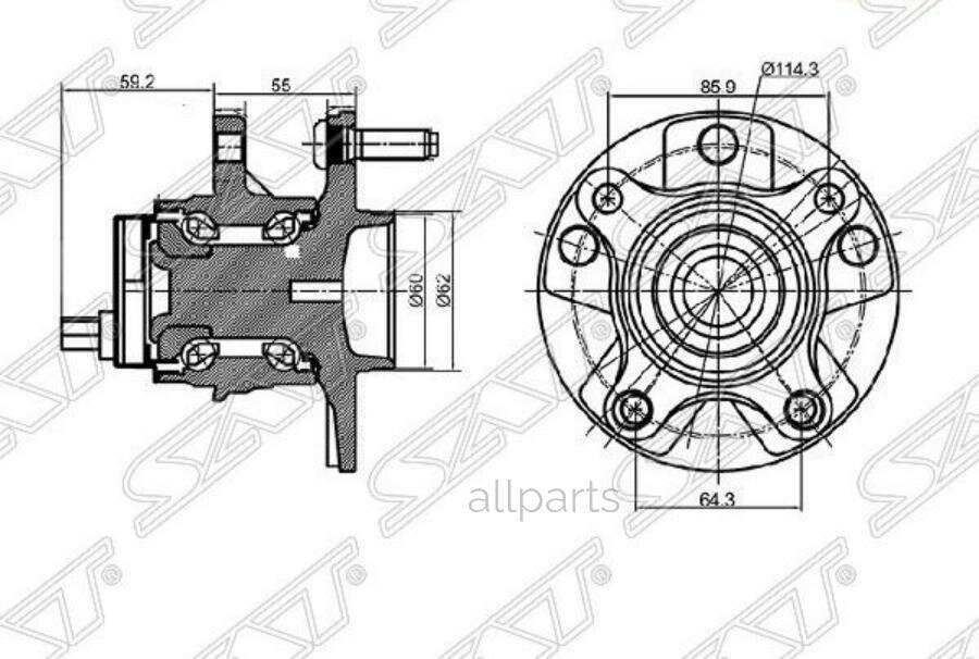 SAT ST-43550-30010 Ступичный узел перед/прав TOYOTA MARK X/LEXUS GS300 05-