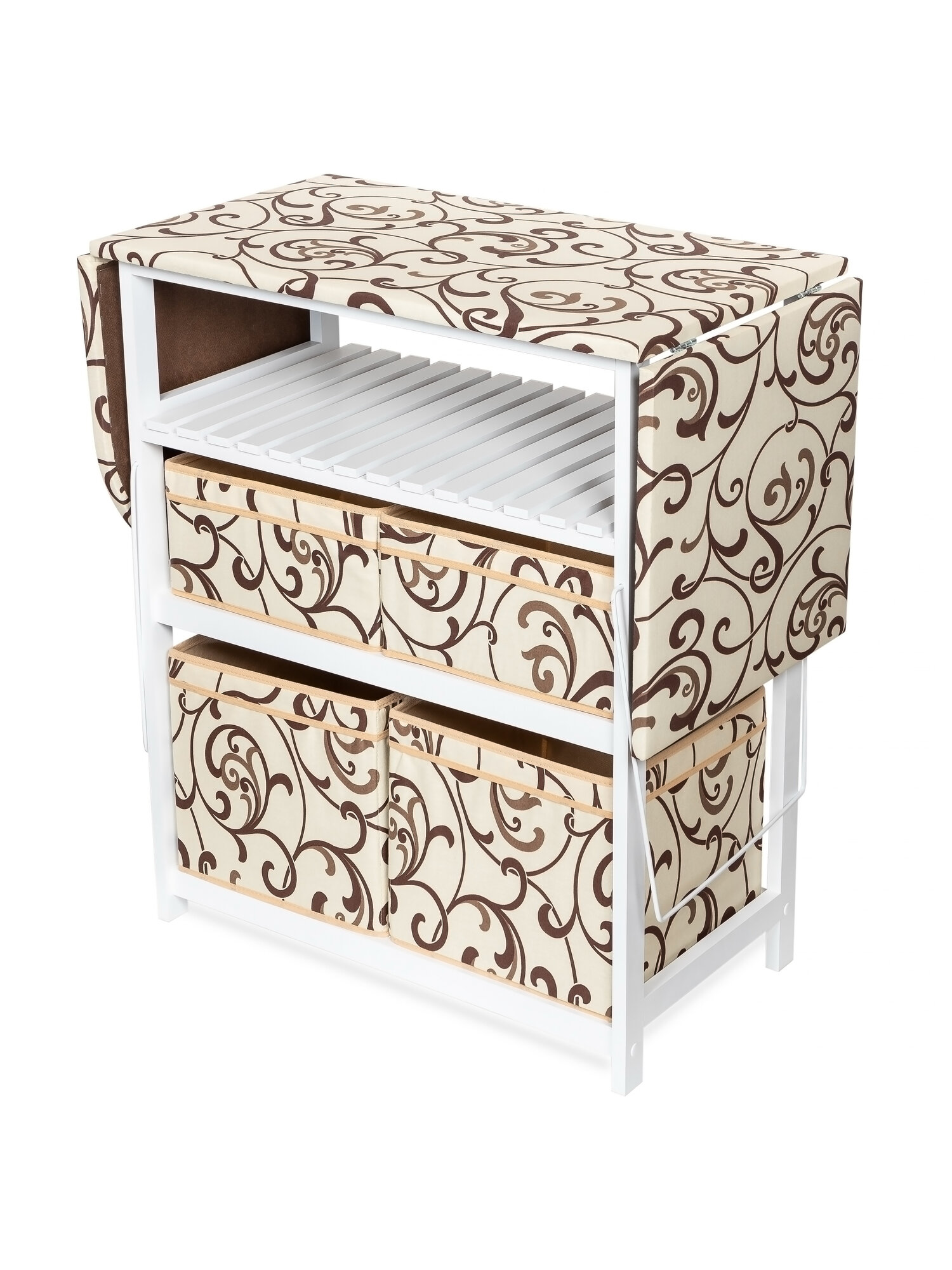 Гладильный комод K-home макси, со складными коробами, массив бука, цвет Белый, ткань Беж