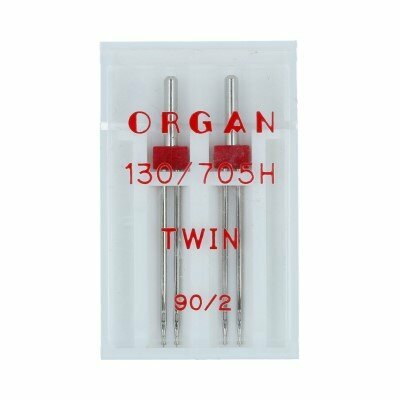 Иглы для швейной машины ORGAN 90/2, 2 шт, в пенале, двойные
