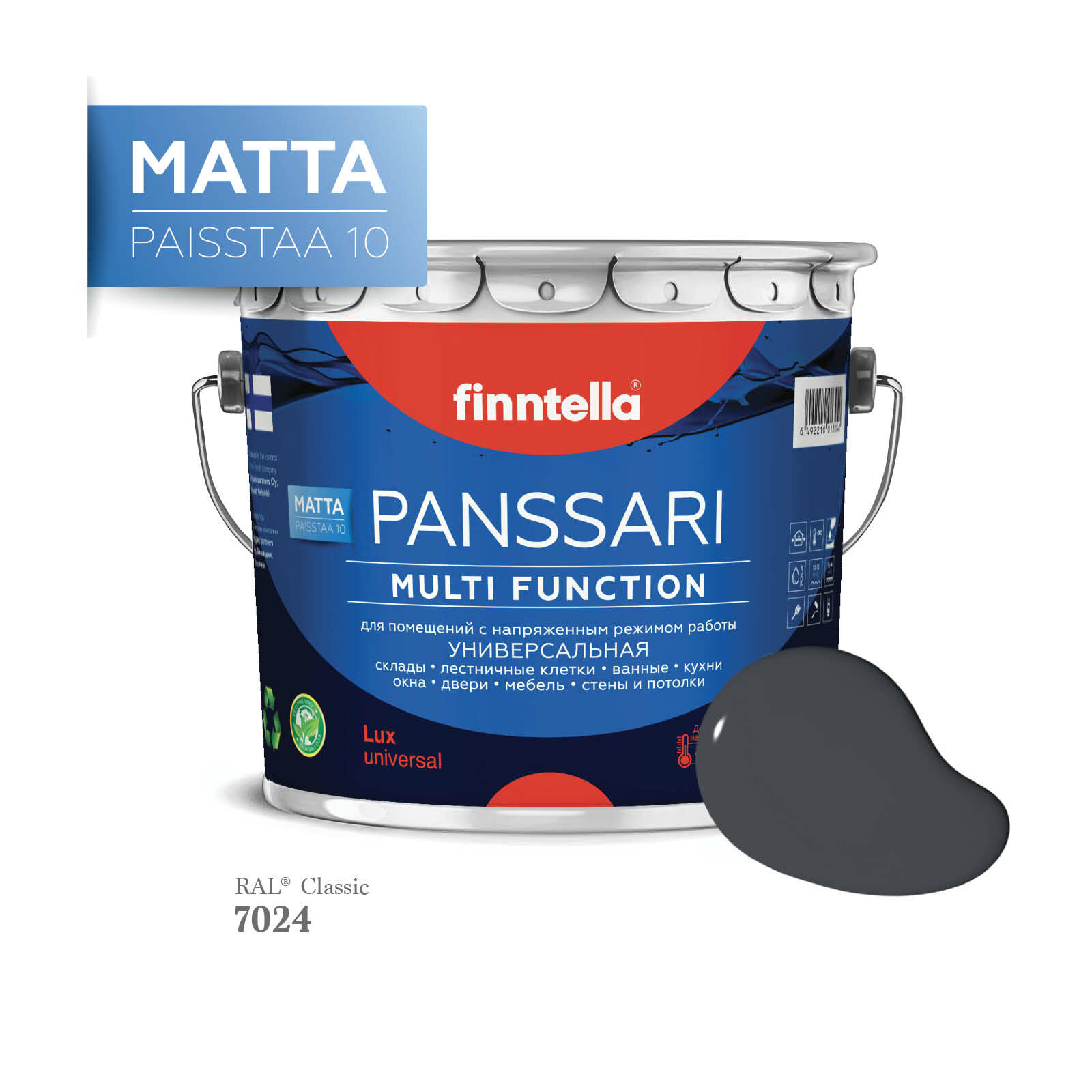 Краска PANSSARI Matta, цвет RAL7024 Графитовый серый (Graphite grey), 2,7л