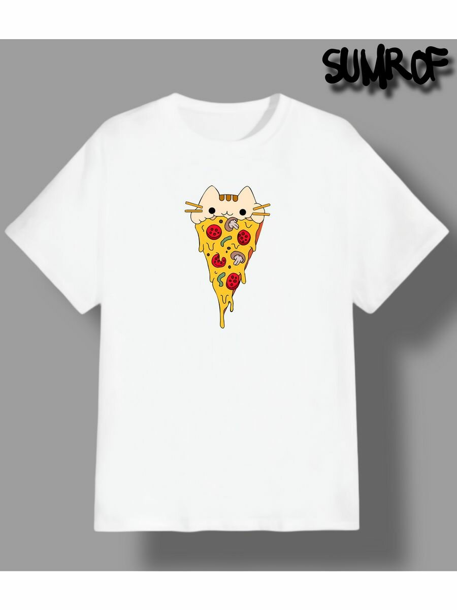 Футболка кот пицца аниме