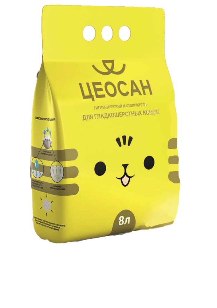 Наполнитель цеосан для гладкошерстных кошек 8л, фр. 1-3 мм/3/120
