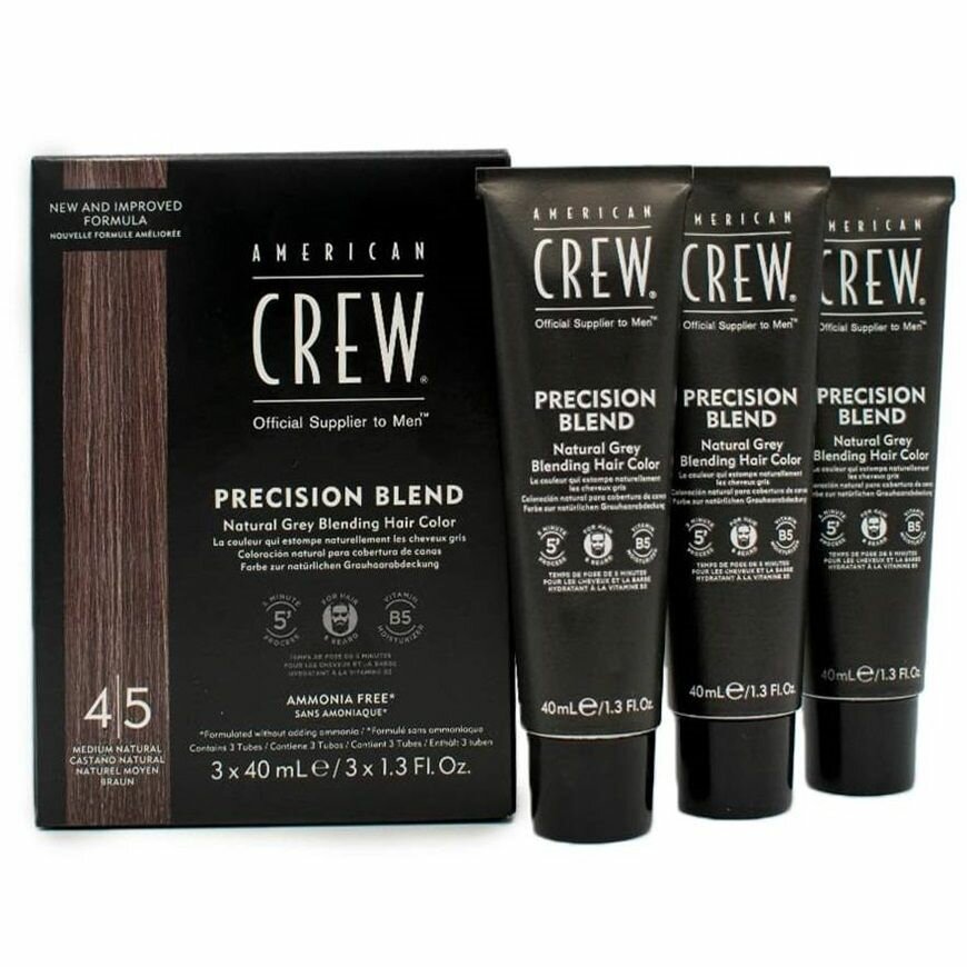 American CREW PRECISION BLEND MEDIUM NATURAL 4/5 (3шт по 40 мл) США. Краска для волос и бороды.