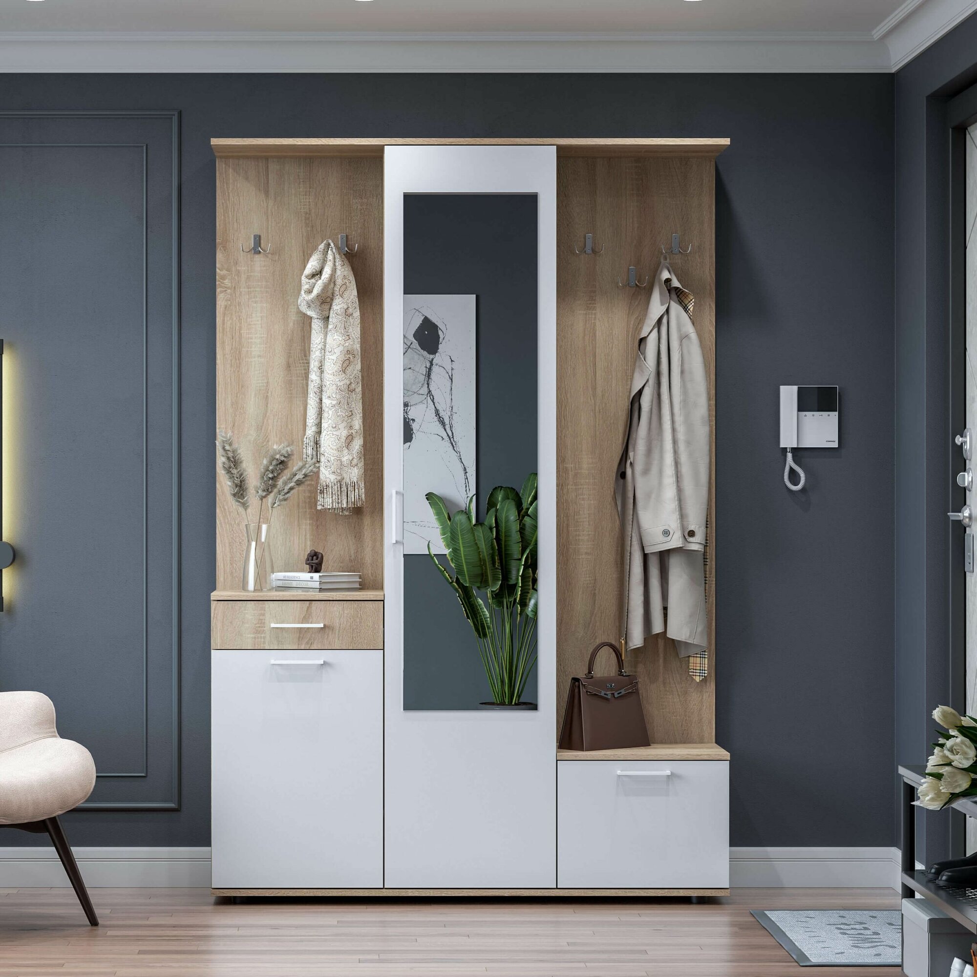 Комплект прихожей ПР-1, Дуб сонома/Белый