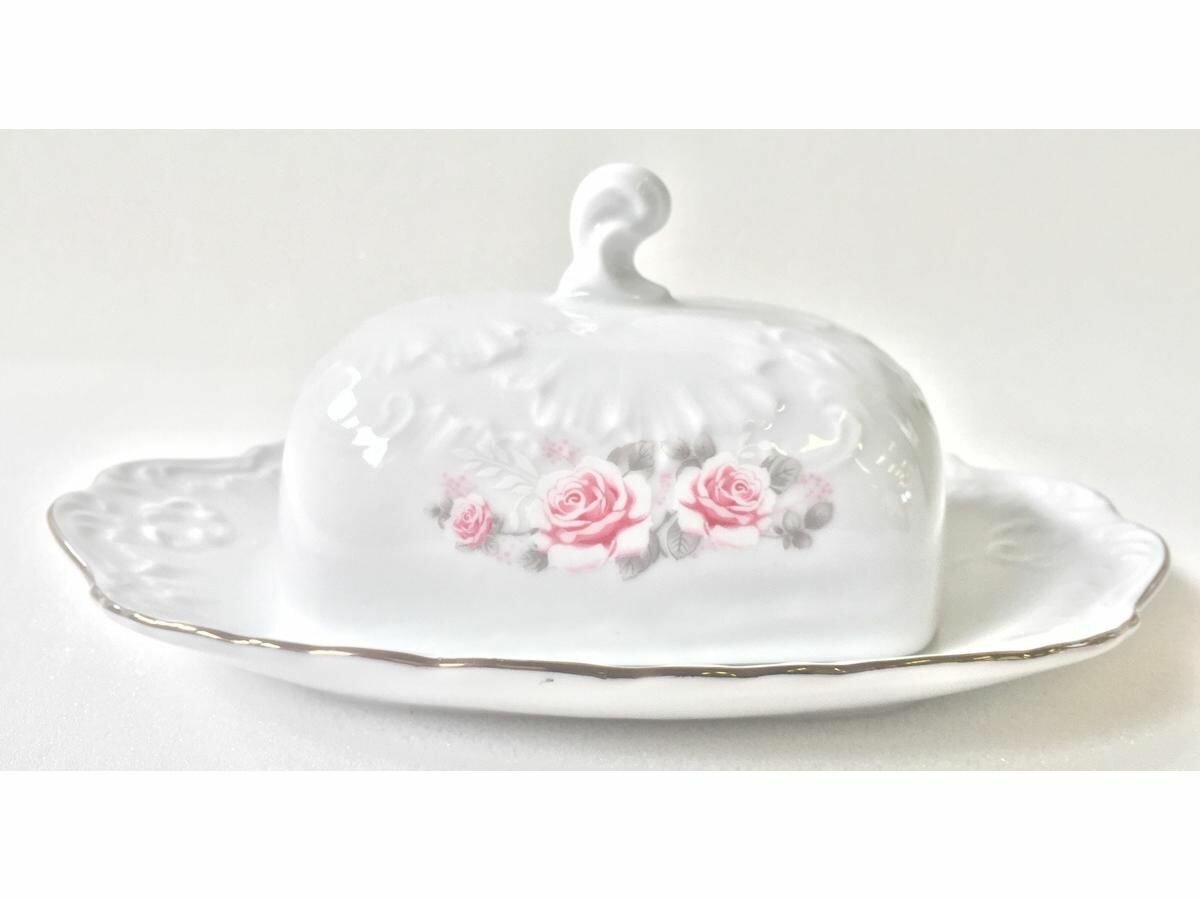 Масленка Rococo, декор "Бледные розы, отводка золото" 1 шт.