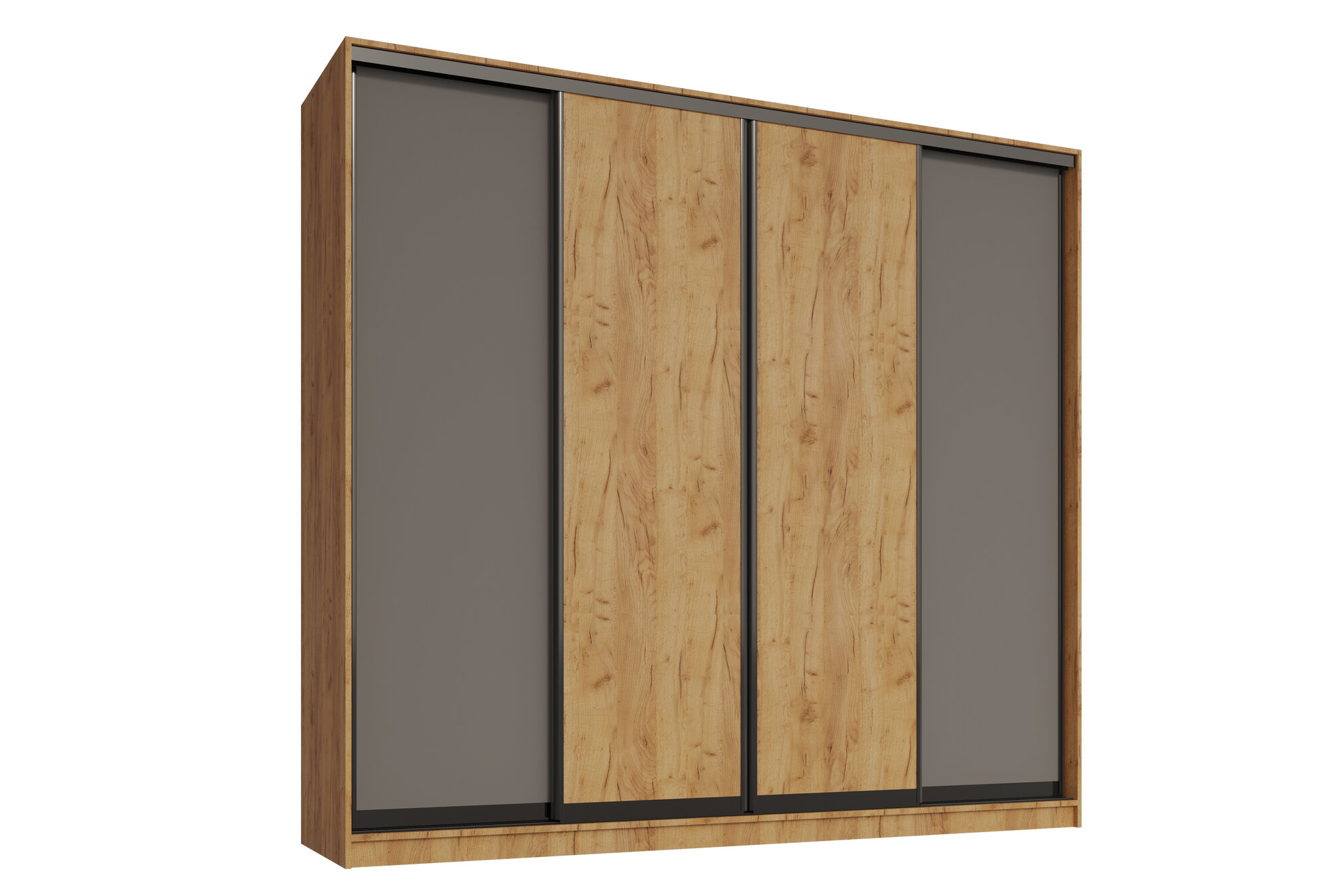 Шкаф купе для одежды Модена 4, МФ-Купе, 200х60х220, белье/платье/платье, графит и дуб крафт золотой, профиль черный