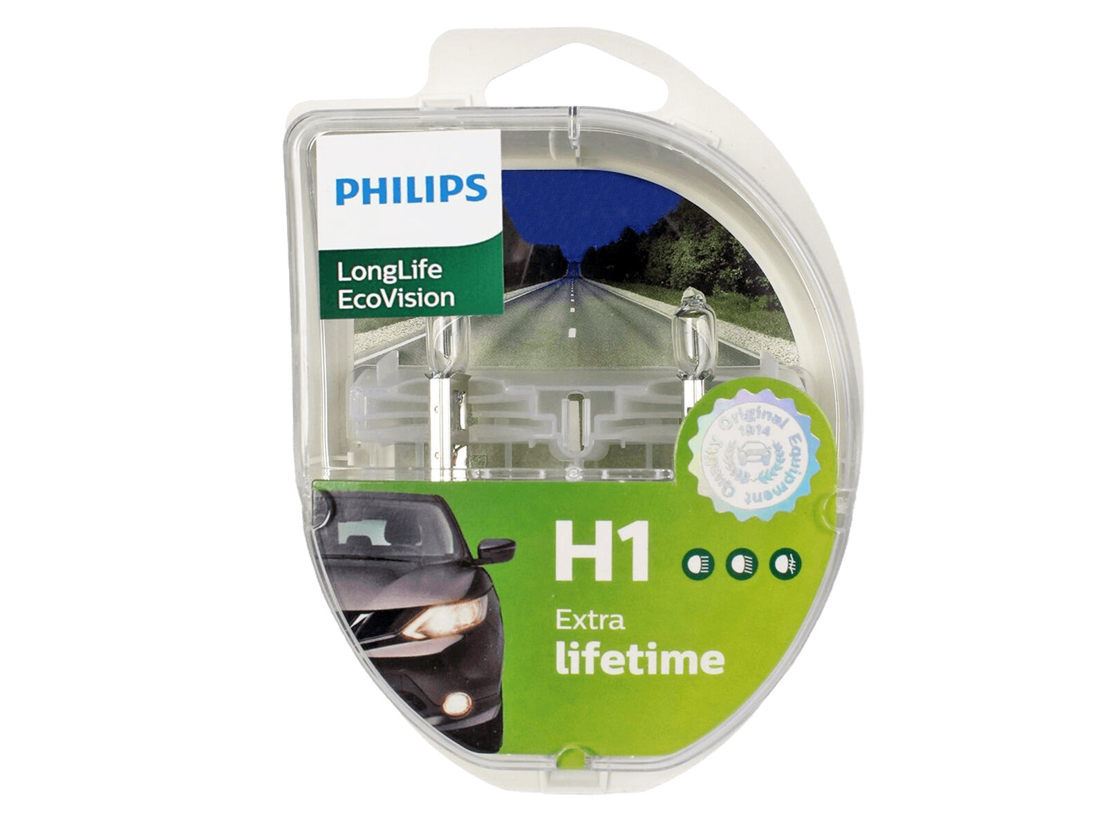 Лампы H1 12V 55W LONG LIFE ECO VISION (box 2шт) PHILIPS 12258LLECOS2