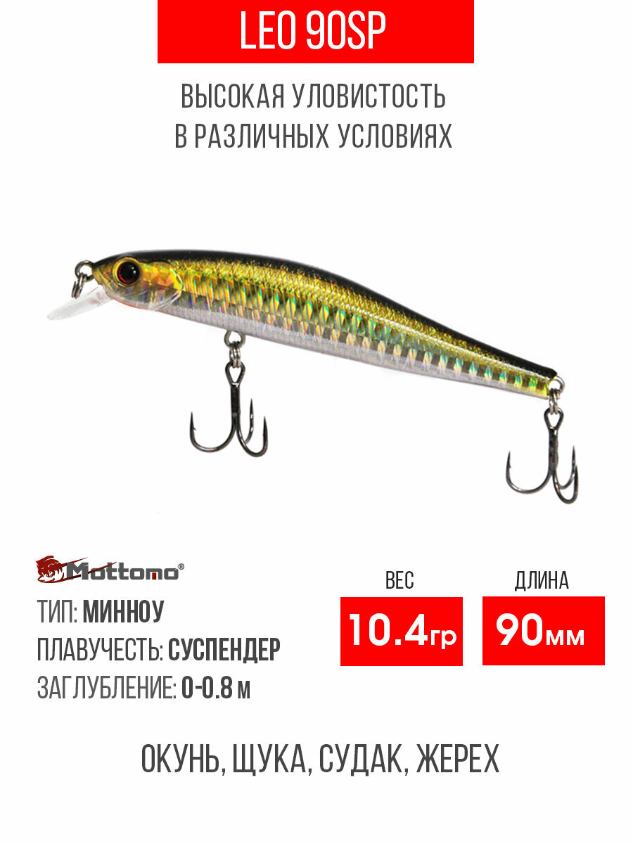 Воблер для рыбалки Mottomo Leo 90SP 10,4g, минноу суспендер для спиннинга, твичинга. Приманка на щуку, сома Golden Misty